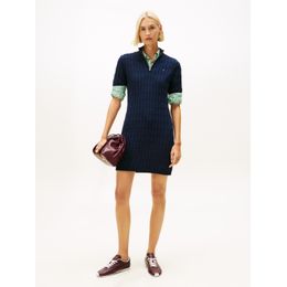 Minikleid Tommy Hilfiger "CO CABLE MID GG SHIFT MK DRESS", Damen, Gr. S (36), N-Gr, blau (schwarz night navy), Strick, Obermaterial: 100% Baumwolle, unifarben, regular fit, Kleider Minikleid, mit Zopfmuster
