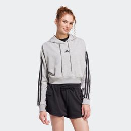 Kapuzensweatshirt adidas Sportswear "ESSENTIALS 3-STREIFEN FRENCH TERRY CROP HOODIE", Damen, Gr. XL, grau (medium grau heather, schwarz), Obermaterial: 55% Baumwolle, 36% Polyester, 9% Viskose, angesetztes B&uuml;ndchen, Sweatshirts
