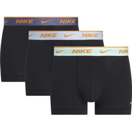 Trunk NIKE UNDERWEAR "TRUNK 3PK", Herren, Gr. XL, 3 Stk., schwarz (blk mint fm, li armry bl, snd pple wb), Jersey, Obermaterial: 95% Baumwolle, 3% sonstige Fasern, 2% Elasthan, kontrastfarbene Details, unifarben, k&ouml;rpernah, Unterhosen, mit farbigem NIKE Logo-Elastikbund