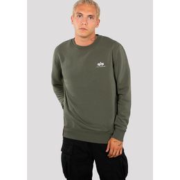 Sweatshirt Alpha Industries "Basic Sweater small Logo", Herren, Gr. S, gr&uuml;n (schwarz olive), angeraute Sweatware, Obermaterial: 80% Baumwolle, 20% Polyester, bedruckt, normal normal, Rundhals, Rippb&uuml;ndchen, Sweatshirts Sweatshirt, Baumwollmischung, regular fit