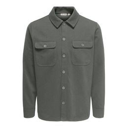 Only & Sons Langarmhemd ONLY & SONS "ONSNEWKOBE OVERSHIRT SWEAT OTL", Herren, Gr. M, N-Gr, castor gray, Web, Obermaterial: 62% Polyester, 33% Viskose, 5% Elasthan, unifarben, regular fit normal, Hemden