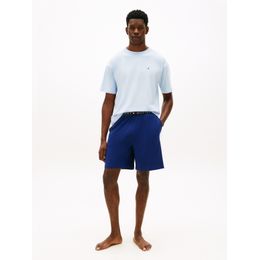Schlafanzug, Herren, Gr. XL (54), blau, Web, Obermaterial: 95% Baumwolle, 5% Elasthan, Tommy Hilfiger Underwear, unifarben, regular fit kurz, Rundhals, eingesetzt abgesteppte Kante, Homewear-Sets Schlafanzug, Regular fit mit elastischem Bund