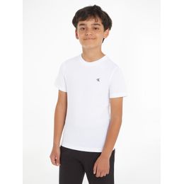 T-Shirt Calvin Klein Jeans "MONOGRAM MINI BADGE T-SHIRT", M&auml;dchen, Gr. 4 (104), wei&szlig; (hellwei&szlig;), Single Jersey, Obermaterial: 100% Baumwolle, unifarben, Rundhals, Shirts T-Shirt, f&uuml;r Kinder bis 16 Jahre