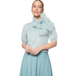 Kurzarmshirt Zero "Damen mit Schleife", Damen, Gr. 34, blau (silber blau), Obermaterial: 30% Polyester, 70% Viskose, unifarben, figurbetont normal, Shirts, drapiert / gerafft
