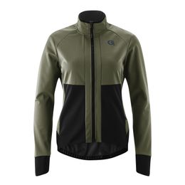 Fahrradjacke Gonso "Trail Jacket Softshell W", Damen, Gr. 40, gr&uuml;n (olivgr&uuml;n), 100% Polyester, hoch geschlossener Ausschnitt, Jacken Fahrradjacke, Wasserabweisende, strapazierf&auml;hige und atmungsaktive Radjacke.