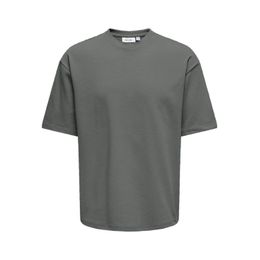 Only & Sons Rundhalsshirt ONLY & SONS "ONSCASPIAN AUT SS TEE", Herren, Gr. XXL, grau (castor gray), Jersey, Obermaterial: 61% Baumwolle, 22% Elastomultiester, 17% Polyester, unifarben, normal normal, Rundhals, Shirts Rundhalsshirt, Baumwollmischung, regular fit