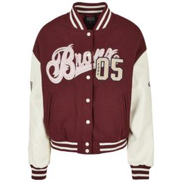 Collegejacke Fubu "Fubu Damen FW224-006-1 City 05 Varsity Jacket bordeaux/offwhite", Damen, Gr. L, rot, 100% Polyurethan, mehrfarbig, normal, amerikanischer Ausschnitt, Jacken Collegejacke