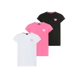 H.I.S. T-Shirt H.I.S "3er Pack H.I.S Shirts mit Stickerei f&uuml;r M&auml;dchen", M&auml;dchen, Gr. 128/134, pink, schwarz, wei&szlig;, Single Jersey, Obermaterial: 100% Baumwolle, bestickt, Basic, Rundhals, Shirts T-Shirt, f&uuml;r M&auml;dchen, Kurzarm, Basic Passform, aus Baumwolle