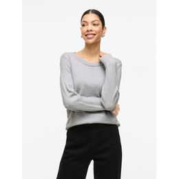 Rundhalspullover Vila "VIRIL-O-PULLI", Damen, Gr. XXL, grau (light grau melange), Feinstrick, Obermaterial: 50% Viskose, 27% Nylon, 23% Polyester, meliert, Basic, normal h&uuml;ftlang, Rundhals, B&uuml;ndchen, Pullover Rundhalspullover, Feinstrick mit feinen Strickdetails