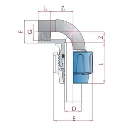 Cepex PP PE Rohr Verschraubung 90&deg; Winkel 40 x 3/4" IG