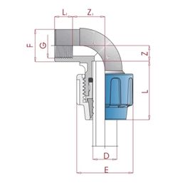 Cepex PP PE Rohr Verschraubung 90&deg; Winkel 32 x 1/2" IG