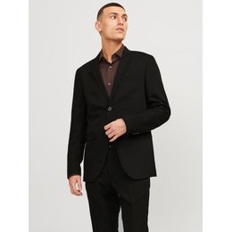 Jack & Jones Sakko JACK & JONES "JPRFRANCO Blazer mit 2-Knopf-Form und extra schmalem Schnitt", Herren, Gr. 56, schwarz, Web, Obermaterial: 78% Polyester, 17% Viskose, 4% Elasthan, 1% sonstige Fasern, unifarben, slim fit, 1-Knopf-Manschette, Sakkos Sakko, unifarben, modisch, slim fit, Kunstfaser