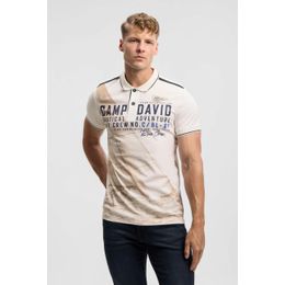 Poloshirt CAMP DAVID, Herren, Gr. M, ecru, Piqu&eacute;, Material: 100% Baumwolle, bedruckt, regular fit normal, hoch geschlossener Ausschnitt, eingesetzt B&uuml;ndchen, Shirts, aus Baumwolle