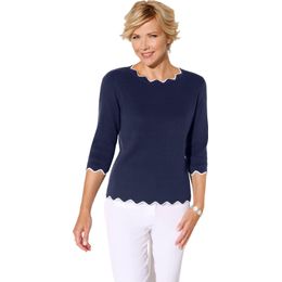 Damen 3/4 Arm-Pullover mit gewellten Abschl&uuml;ssen marine, Gr&ouml;&szlig;e 40