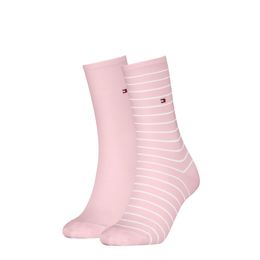 Socken Tommy Hilfiger "TH WOMEN SOCK 2P SMALL STRIPE", Damen, Gr. 39-42, rosa (light pink), Baumwollmischung, gestreift, uni, normal, Socken Socken, mit schmalem Rippenb&uuml;ndchen, meliert, gestreift