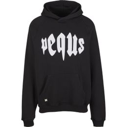 Kapuzenpullover PEQUS "PEQUS PEQUS Mythic Logo Hoodie", Herren, Gr. L, schwarz, 100% Baumwolle, mehrfarbig, oversize, ohne Ausschnitt, Pullover Kapuzenpullover