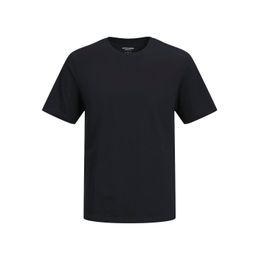 Jack & Jones Rundhalsshirt JACK & JONES "JJEPERFECT TEE O-NECK SS SN", Herren, Gr. M, blau (schwarz navy), Jersey, Obermaterial: 95% Baumwolle, 5% Elasthan, unifarben, regular fit taillenbedeckt, Rundhals, gerader Abschluss, Shirts Rundhalsshirt, mit Rundhalsausschnitt