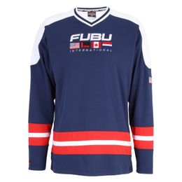 Longsleeve Fubu "Fubu FBMQ22004NVY Fubu Corporate Hockey Jersey", Herren, Gr. XS, navy, wei&szlig;, 100% Polyester, bedruckt, normal, V-Ausschnitt, Shirts