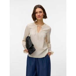 V&eacute;ro Moda Blusenshirt VERO MODA "VMMILLIE LS TOP WVN GA", Damen, Gr. S, birch stripes:schwarz, Jersey, Obermaterial: 80% Viskose, 20% Nylon, gestreift, regular fit normal, V-Ausschnitt, Shirts Blusenshirt, mit Bindedetail