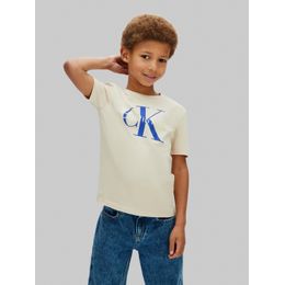 T-Shirt Calvin Klein Jeans "MONO LOGO T-SHIRT", M&auml;dchen, Gr. 12 (152), oatmeal, Single Jersey, Obermaterial: 100% Baumwolle, unifarben, regular fit normal, Rundhals, eingesetzt abgesteppte Kante, Shirts T-Shirt, Regular fit f&uuml;r Kinder, mit Logoschriftzug