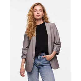 Blusenblazer Pieces "PCBOSELLA 3/4 BLAZER NOOS", Damen, Gr. L, grau (light grau melange), Web, Obermaterial: 79% Polyester, 16% Viskose, 5% Elasthan, meliert, unifarben, slim fit h&uuml;ftbedeckend, Blazer Blusenblazer, Materialmix, regular fit