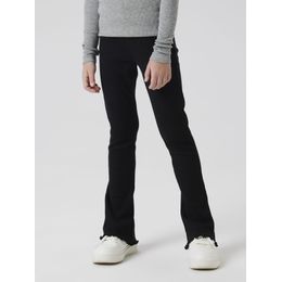 Jerseyhose name it "NKFNAKAL BOOTCUT LEGGING NOOS", M&auml;dchen, Gr. 122, N-Gr, schwarz (schwarz (blank)), Feinripp, Obermaterial: 95% Baumwolle, 5% Elasthan, unifarben, bootcut fit lang, Hosen Jerseyhose, mit ausgestelltem Bein