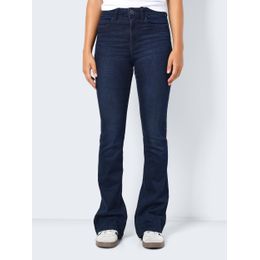 Bootcut-Jeans Noisy may "NMSALLIE HW FLARE JEANS VI241DB NOOS", Damen, Gr. 26, L&auml;nge 30, blau (dunkelblau denim), Denim/Jeans, Obermaterial: 75% Baumwolle, 18% Polyester, 5% Viskose, 2% Elasthan, unifarben, skinny fit, Jeans