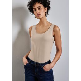 Tanktop Street One "Style Anni", Damen, Gr. 44, beige (cotton beige), Jersey, Obermaterial: 48% Baumwolle, 48% Modal, 4% Elasthan, unifarben, regular fit taillenbedeckt, Rundhals, Tops Tanktop