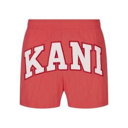 Badeshorts Karl Kani "Karl Kani Herren KM241-052-2 Karl Kani Serif Board Shorts", Herren, Gr. L, US-Gr&ouml;&szlig;en, rot, sanftes wei&szlig;, 100% Polyimid, Badehosen Badeshorts