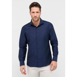 Langarmhemd Eterna "MODERN FIT", Herren, Gr. 39, Normalgr&ouml;&szlig;en, midnight, Twill, 59% Baumwolle, 41% Leinen, tailliert, Manschette, Hemden, EASY IRON (b&uuml;gelleicht)