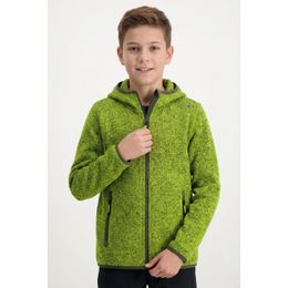 Strickfleecejacke CMP "KID JACKET FIX HOOD", Jungen, Gr. 128, mela, oil gre, Strick, Obermaterial: 100% Polyester, hoch geschlossener Ausschnitt, eingefasste Kante, Jacken, sportlicher Stil, w&auml;rmendes und atmungsaktives Material