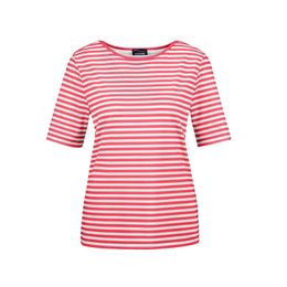 Kurzarmshirt GOLDNER "Stilvolles Streifenshirt f&uuml;r Damen", Damen, Gr. 46, orange (koralle, wei&szlig;, geringelt), Obermaterial: 92% Viskose CV. 8% Elasthan EL., gerade, U-Boot-Ausschnitt, Gerade, Shirts, Blende