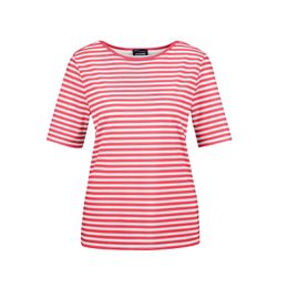 Kurzarmshirt GOLDNER "Stilvolles Streifenshirt f&uuml;r Damen", Damen, Gr. 54, orange (koralle, wei&szlig;, geringelt), Obermaterial: 92% Viskose CV. 8% Elasthan EL., gerade, U-Boot-Ausschnitt, Gerade, Shirts, Blende