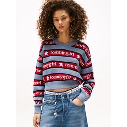 Tommy Jeans Pullover Damen Gr&ouml;&szlig;e XL himmelblau / feuerrot / wei&szlig;