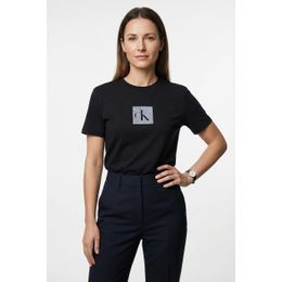 T-Shirt Calvin Klein Jeans "CLASSIC FIT MONOGRAM TEE", Damen, Gr. L (42), schwarz, Web, Obermaterial: 100% Baumwolle, unifarben, klassisch normal, Rundhals, eingesetzt abgesteppte Kante, Shirts T-Shirt, Regular fit mit Rundhalsausschnitt