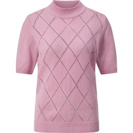 Damen Ajourpullover mit l&auml;ngerem Halbarm ros&eacute;, Gr&ouml;&szlig;e 54