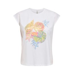 Only T-Shirt 'ONLELA' Damen Gr&ouml;&szlig;e L azur / mandarine / hellpink / wei&szlig;