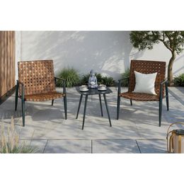 Ambia Garden Balkonset, Braun, Schwarz, Metall, Kunststoff, Glas, 3-teilig, Rundrohr, 178x72.3x77.5 cm, lichtecht, wetterbest&auml;ndig, Tische mit Glasplatte, Balkonm&ouml;bel, Balkonm&ouml;bel-Sets