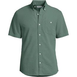 LANDS' END Seersucker-Kurzarmhemd, Classic Fit, Herren,  Gr&uuml;n, Baumwolle, by Lands' End