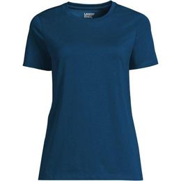 LANDS' END Supima Kurzarm-Shirt mit rundem Ausschnitt, Damen,  Blau, Baumwolle, by Lands' End