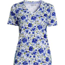 LANDS' END Supima Kurzarm-Shirt mit V-Ausschnitt, Damen,  Wei&szlig;, Baumwolle, by Lands' End