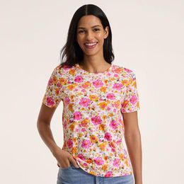 LANDS' END Supima Kurzarm-Shirt mit rundem Ausschnitt, Damen,  Wei&szlig;, Baumwolle, by Lands' End