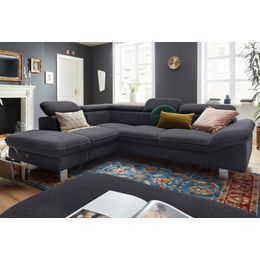 Ecksofa COTTA, B:266cm H:73cm T:214cm, schwarz, Struktur (100% Polyester);Chenille (90% Polyester, 10% Polyamid), Wohnzimmer, Sofas, "Driver L-Form",