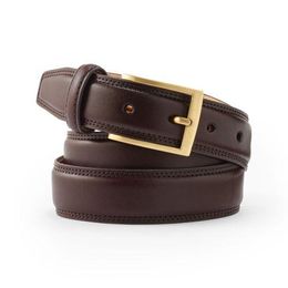 LANDS' END Klassischer G&uuml;rtel aus Handschuh-Leder, Herren,  Braun, Leder/Messing, by Lands' End