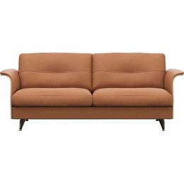 2,5-Sitzer FLEXLUX, B:191cm H:81cm T:91cm, braun, 100% Echteder, Sofas, "Glow Sofa, Couch", Premium-Sitz: Kaltschaum & Federkern, Arml. Walnuss, Fu&szlig;