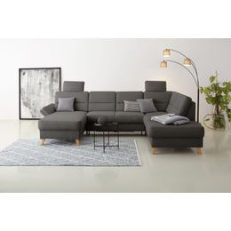 Wohnlandschaft Home Affaire, B:303cm H:90cm T:213cm, grau, 98% Polyester 2% Polyamid, Sofas, "Westerland U-Form", Federkern, wahlweise Bettfunktion,