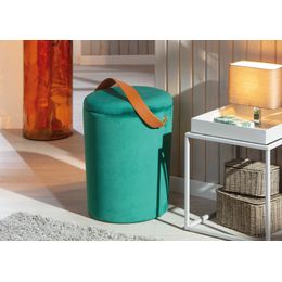 Hocker Inter Link, B:35cm H:45cm T:35cmblau, Samtvelours;100% Polyester, Wohnzimmer, Hocker, "Papua Stauraumhocker, Sitzhocker, Pouf, moderne