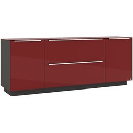 Lowboard, B:182cm H:71cm T:42cmgraphit schwarz matt lack, glas bordeauxrot glanz, SET ONE BY Musterring, Glas, Holzwerkstoff, Wohnzimmer, Sideboards,