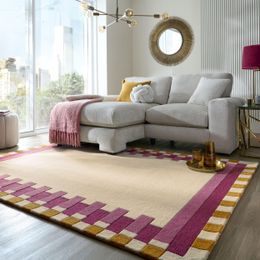 Wollteppich FLAIR RUGS, B:120cm H:10mm L:170cm, pink, Wolle, Wohnzimmer, Teppiche, "Kai Wool Border", Kai Wool Border L&auml;ufer Teppich