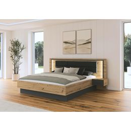 Bettanlage Rauch, B:265cm H:109cm T:207cm, braun, Holzwerkstoff, Schlafzimmerm&ouml;bel-Sets, "Bett Doppelbett Komortbett BILBAO-EXTRA", Polster-Kopfteil